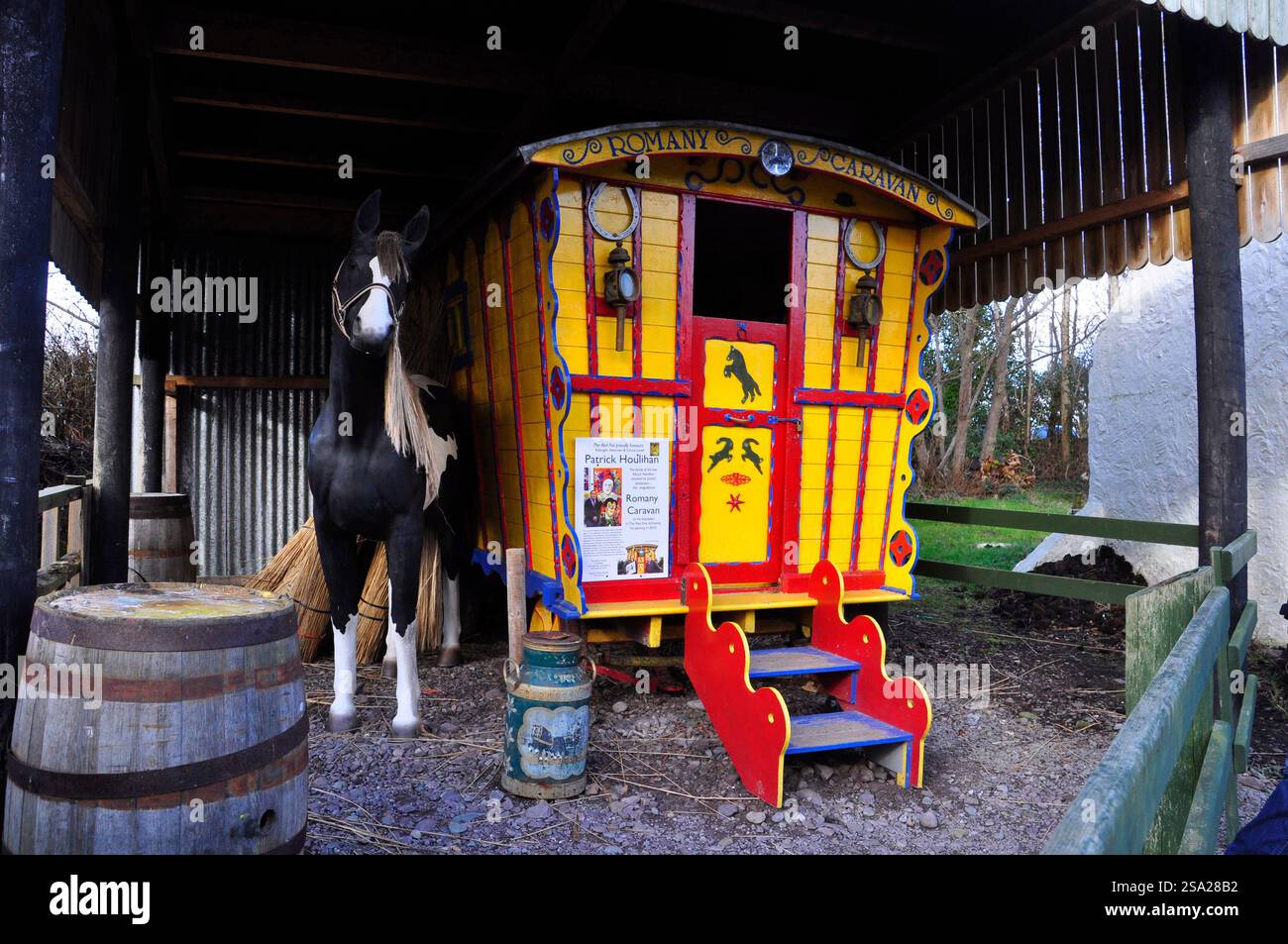 A display showing a Romany Caravan with horse at the Kerry Bog Village ...
