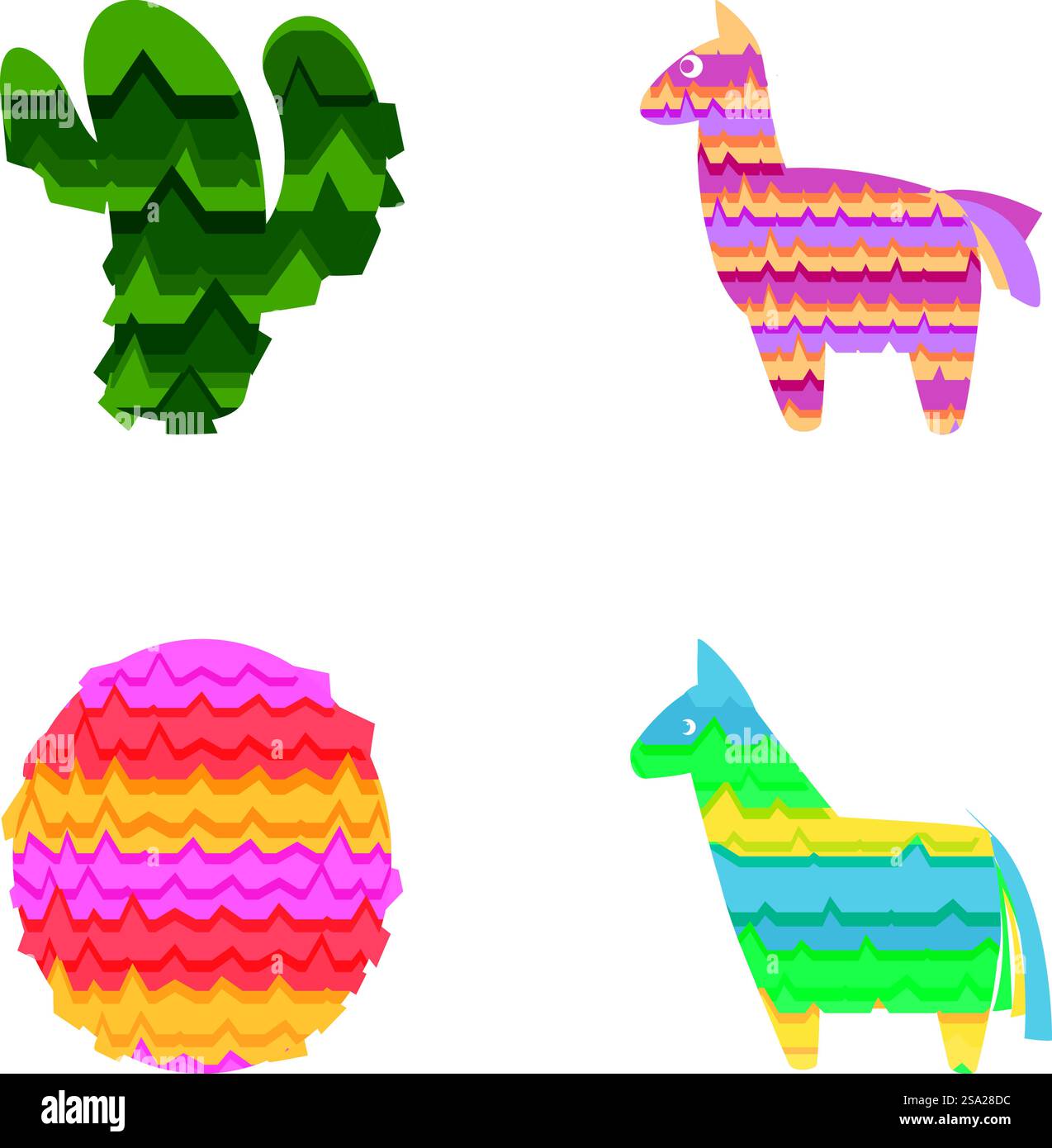 Bright pinata icons set cartoon vector. Mexican pinata for party game ...