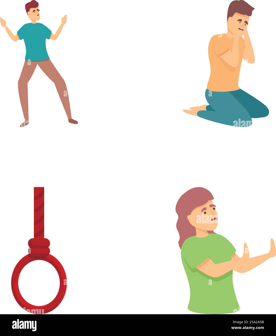 Panic attack icons set cartoon vector. Anxious and afraid people ...