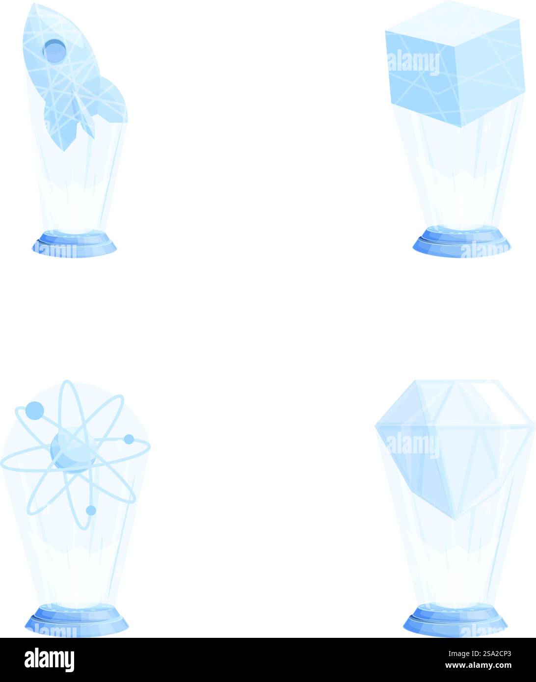 Hologram projection icons set cartoon vector. Rocket, cube, planet and ...