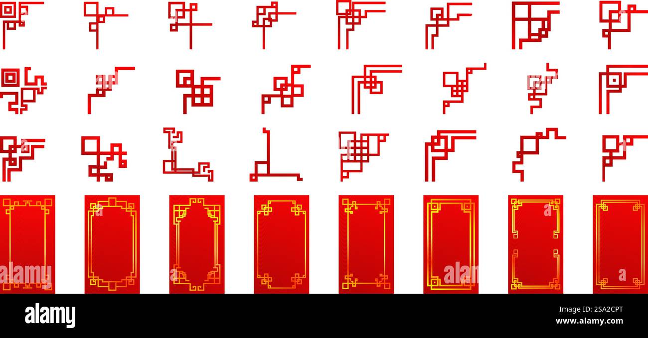 Chinese corner icons set cartoon vector. Asian divider. Oriental ...