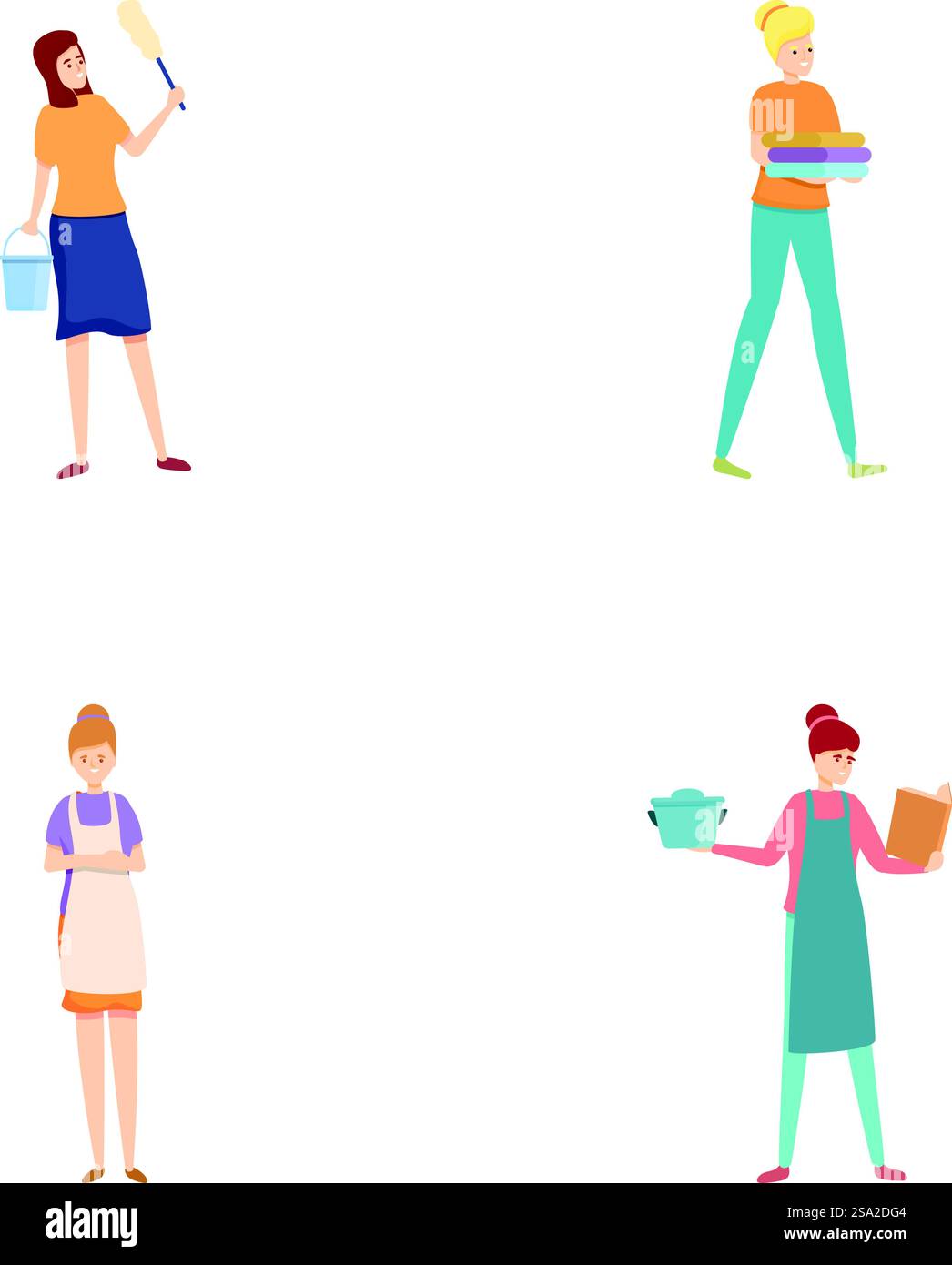 Woman housewife icons set cartoon vector. Modern housewife does ...