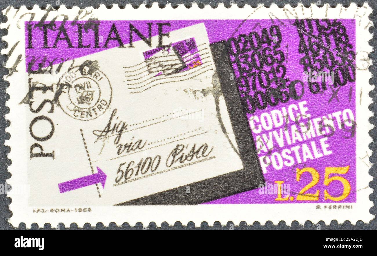 Cancelled postage stamp printed by Italy, that shows Postcard with ...