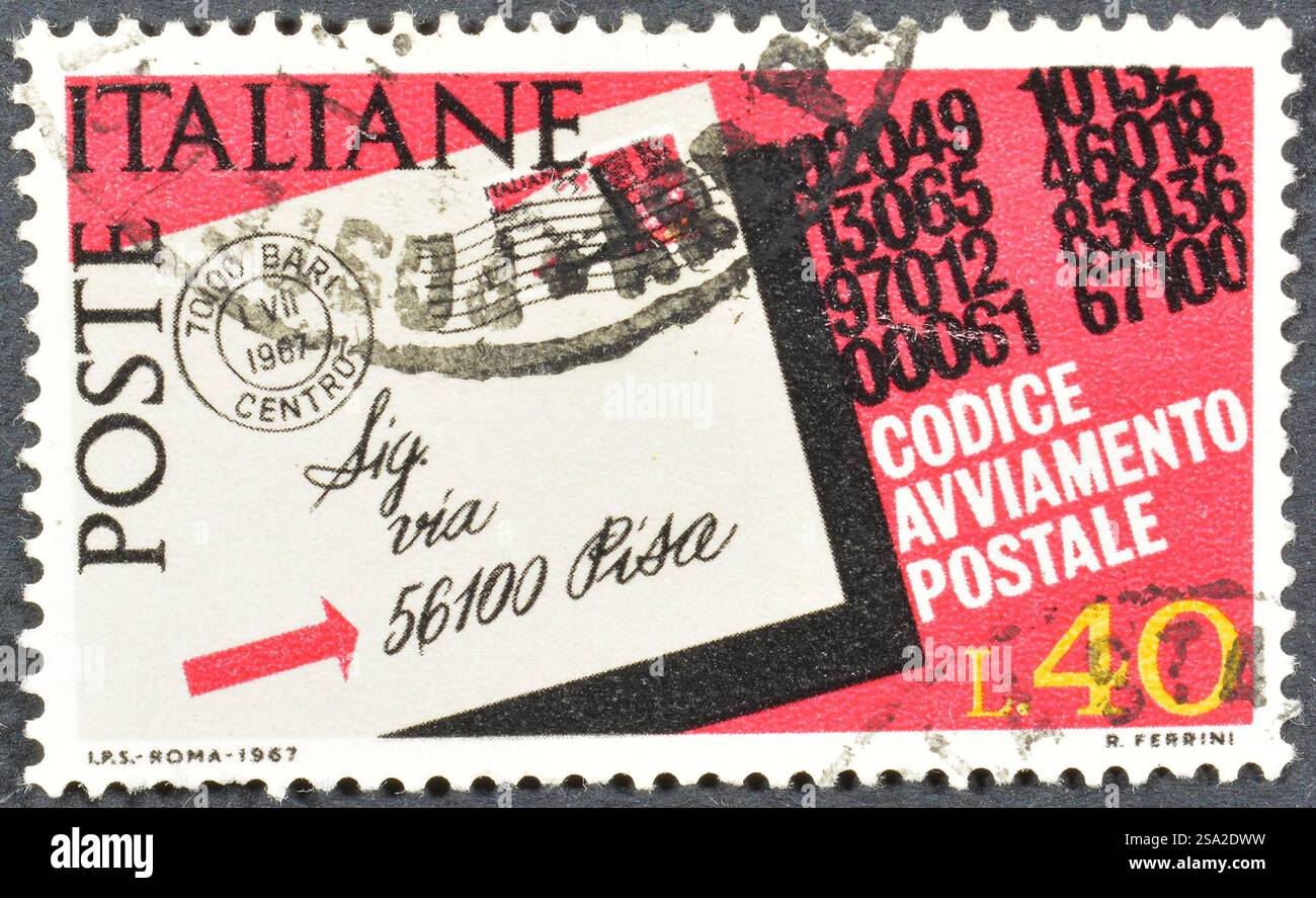 Cancelled postage stamp printed by Italy, that shows Postcard with ...