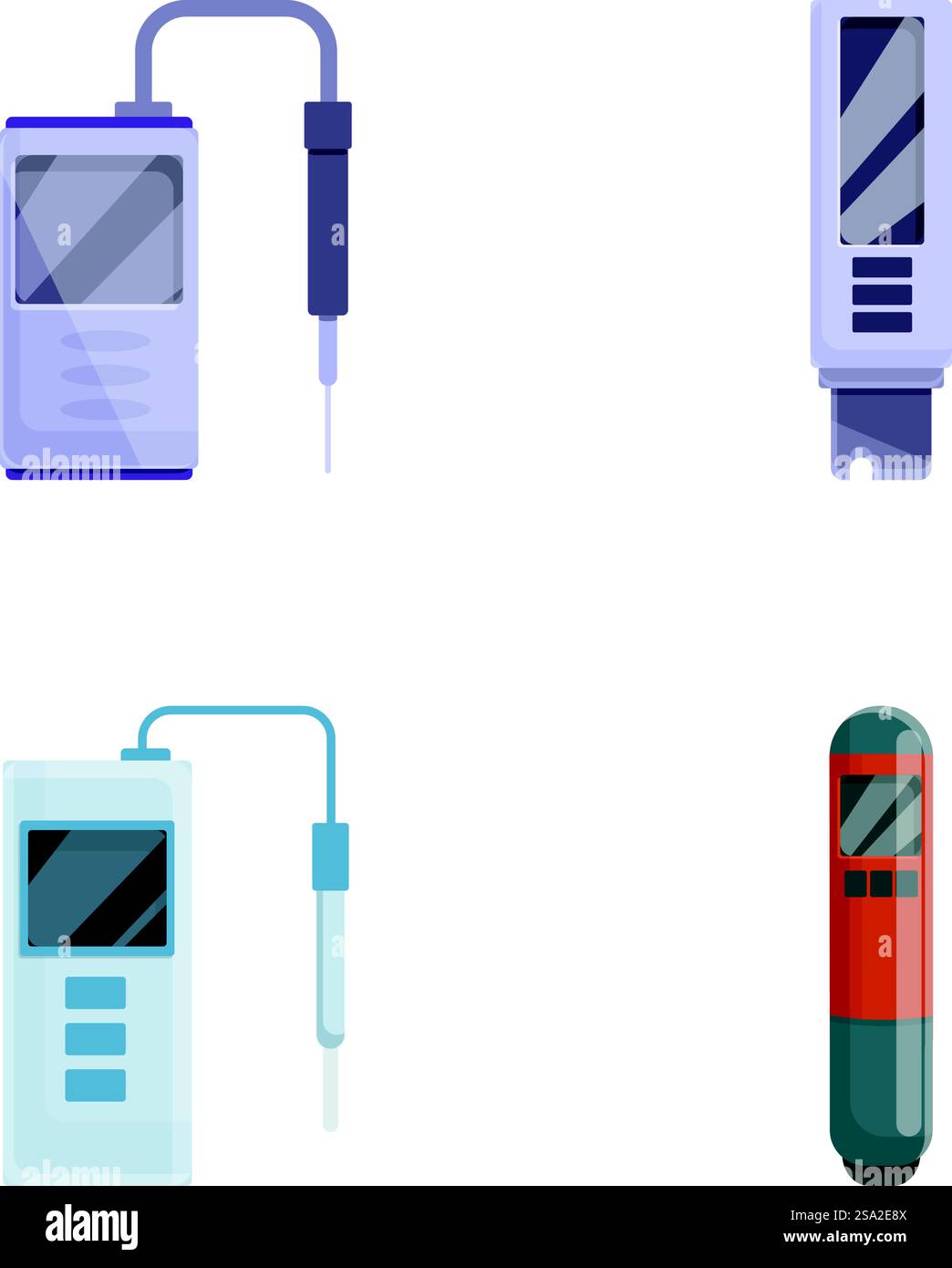 Ph meter icons set cartoon vector. Digital chemical ph meter. Sensor ...