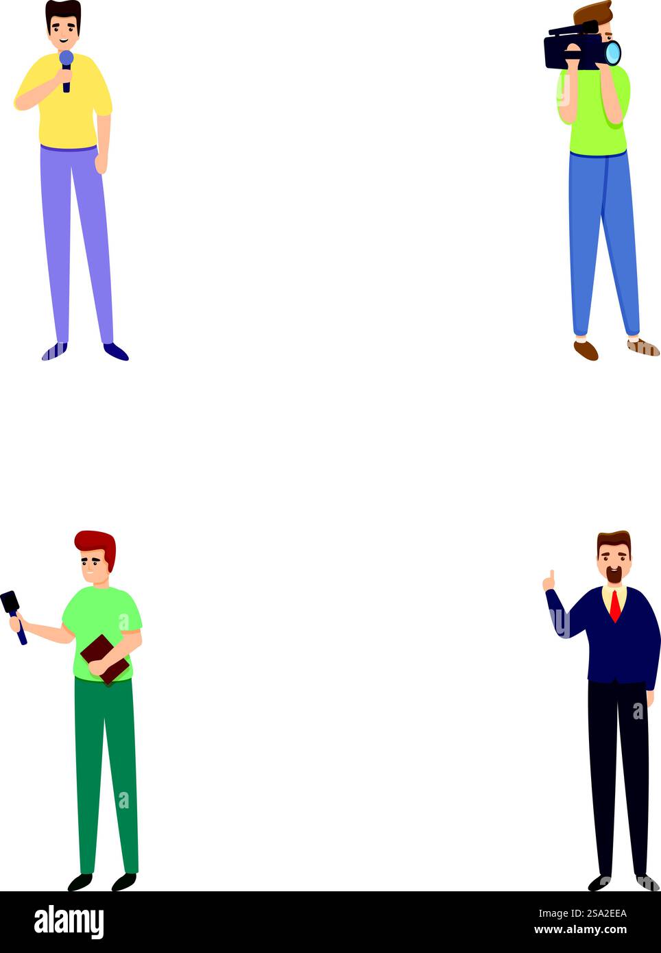 Man reporter icons set cartoon vector. Journalist with microphone and ...