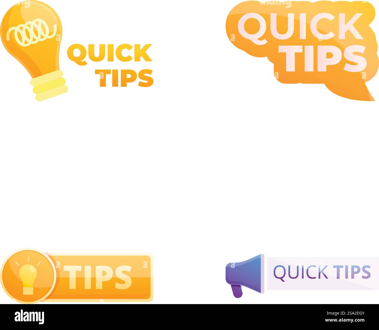 Tips icons set cartoon vector. Quick tips badge, emblem, label and ...
