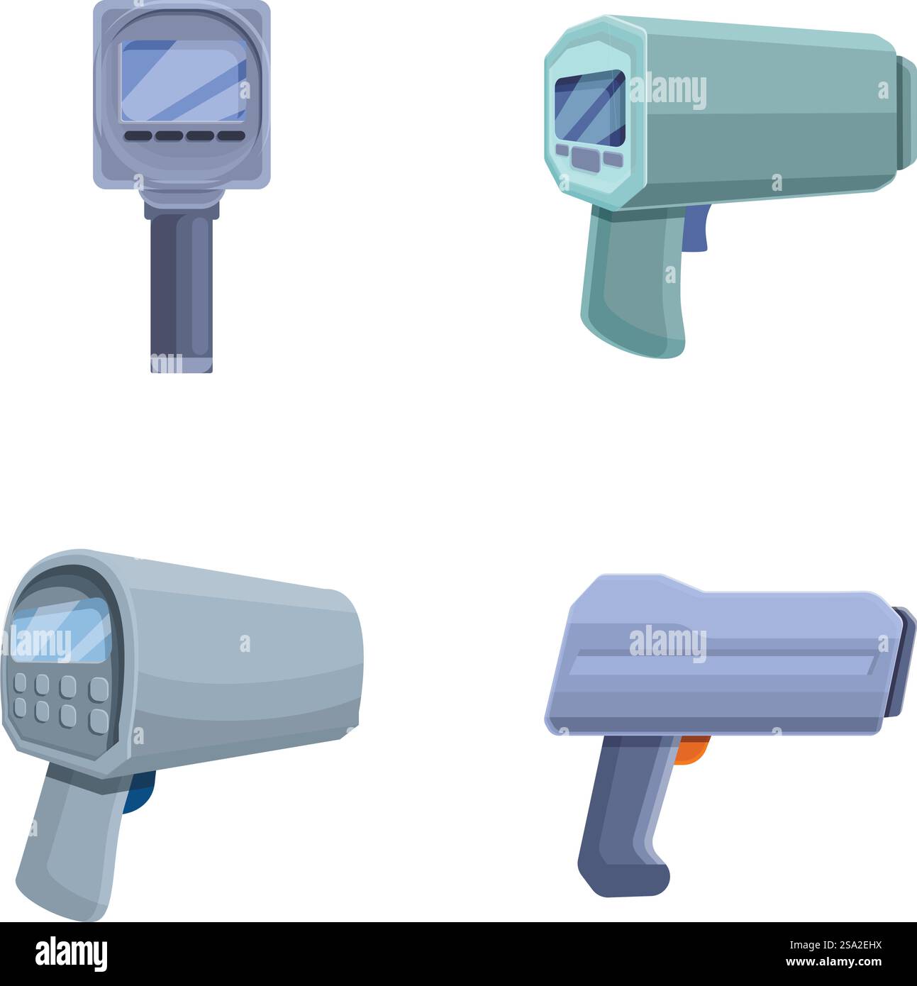 Speed radar icons set cartoon vector. Modern digital speed radar ...