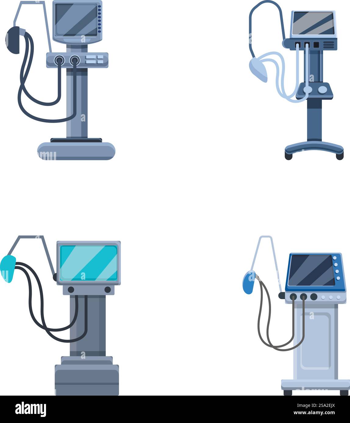 Icu ventilator icons set cartoon vector. Medical therapy for lung ...