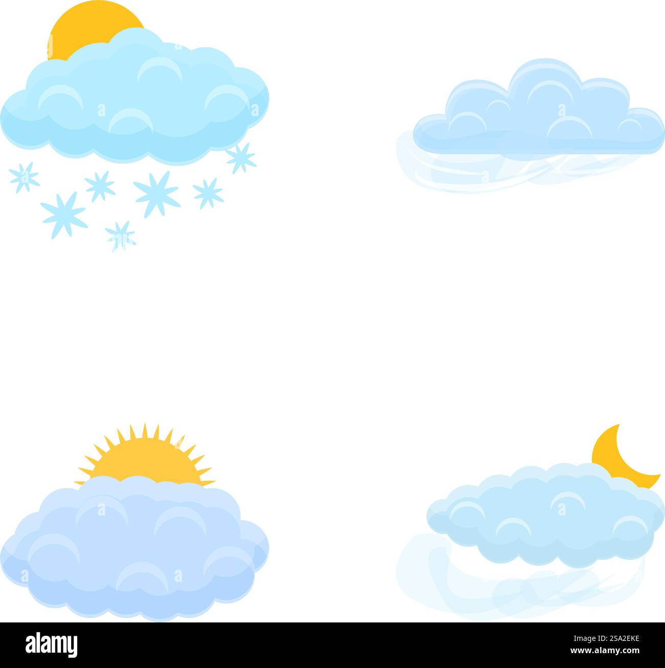 Cloud icons set cartoon vector. Gray cloud covers sun and moon ...