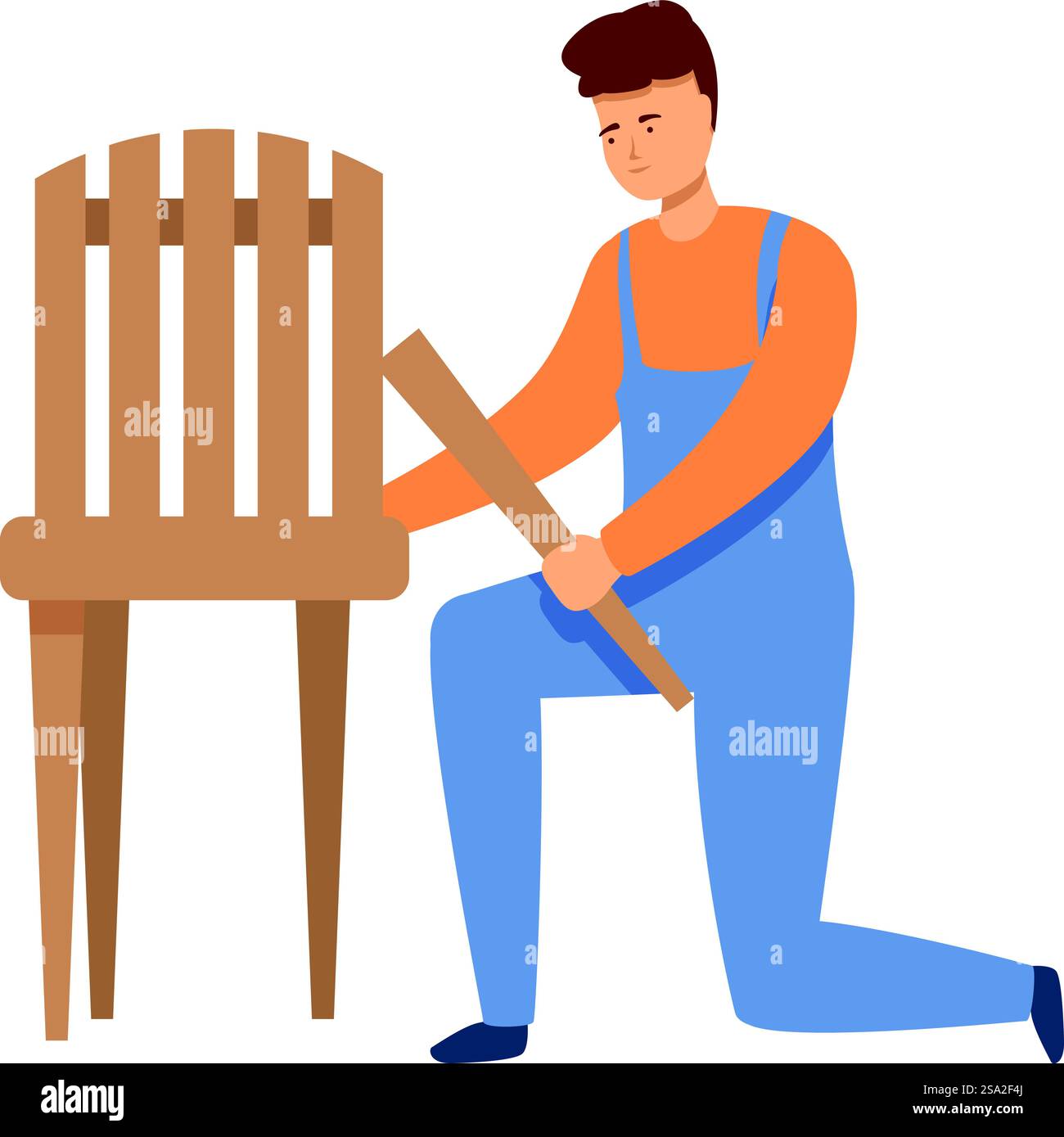Service man repair wooden chair icon cartoon vector. Cabinet master ...