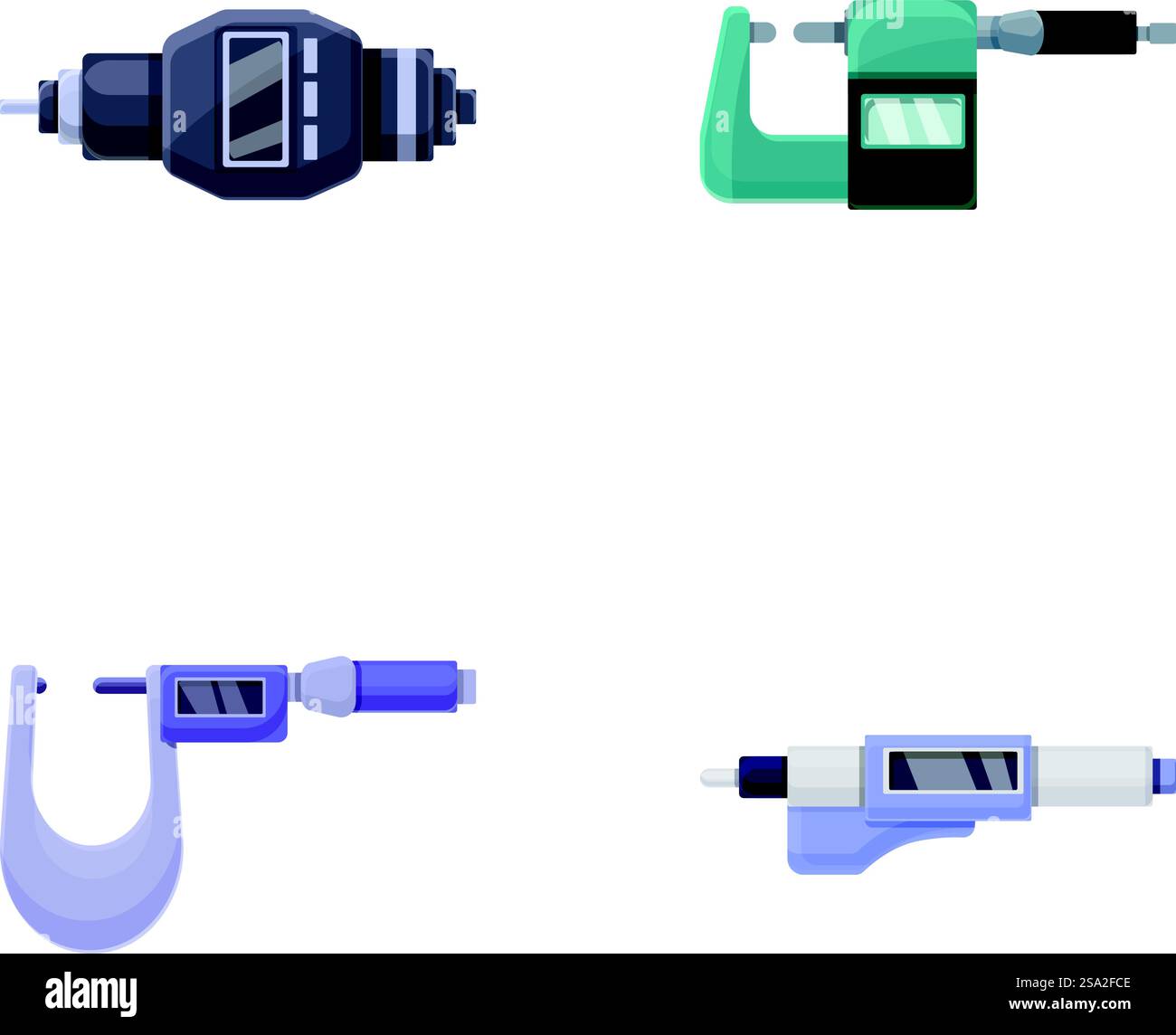 Digital micrometer icons set cartoon vector. Laboratory digital ...