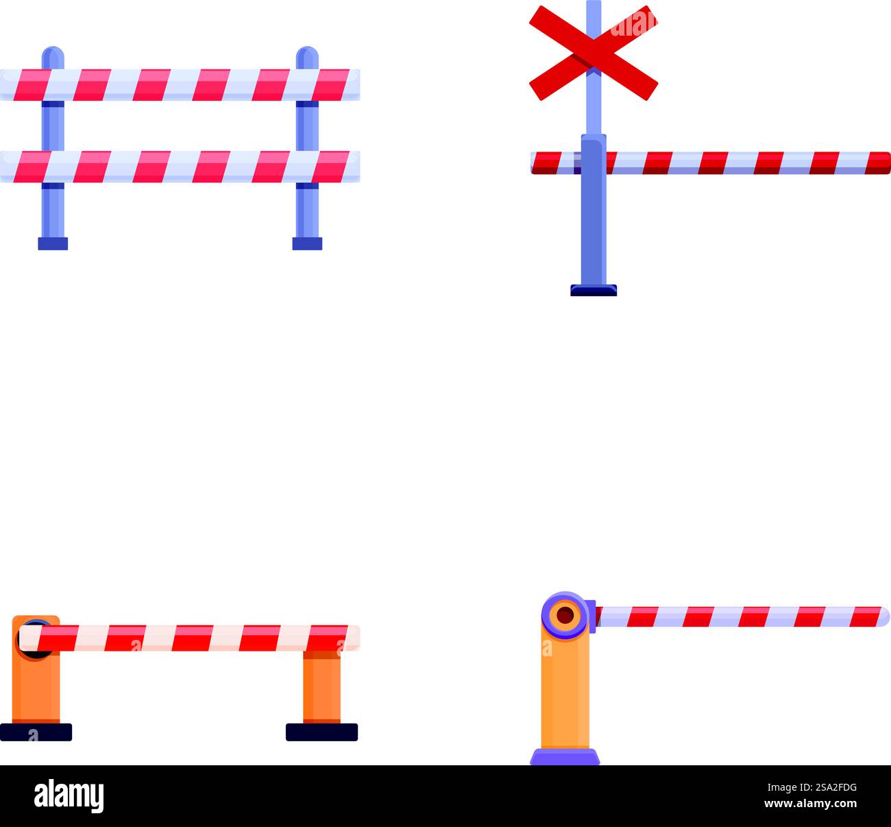 Railroad crossing icons set cartoon vector. Open and closed railway ...