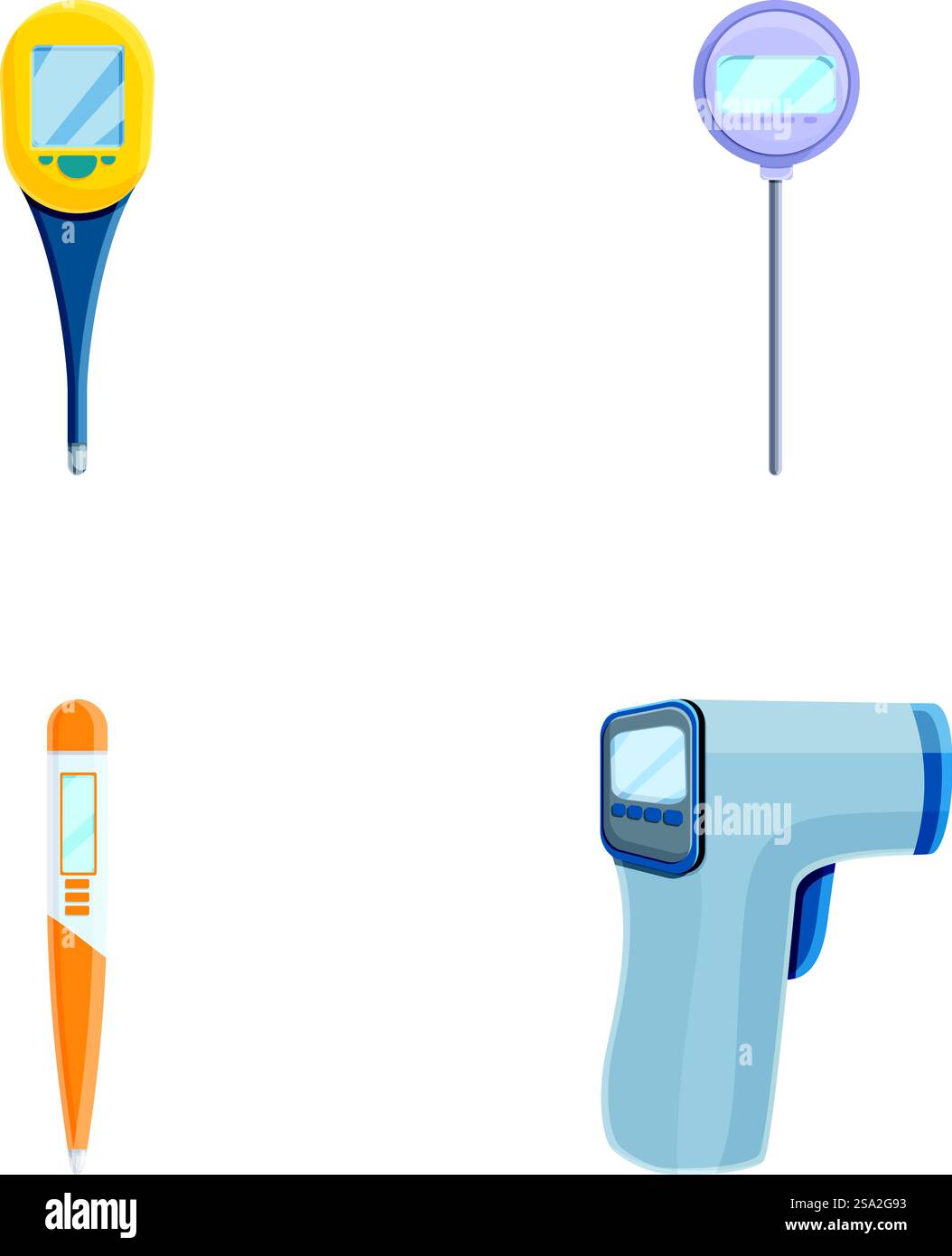 Electronic thermometer icons set cartoon vector. Various type of ...