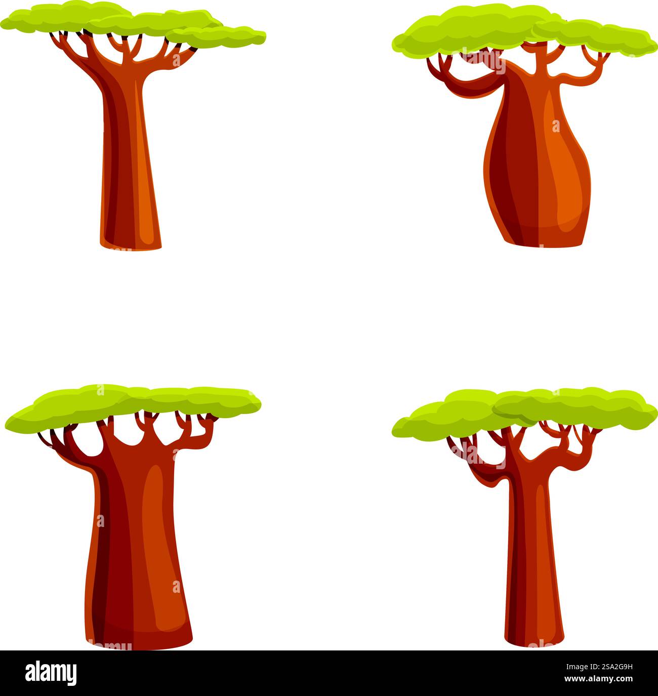 Baobab tree icons set cartoon vector. Green african baobab tree. Nature ...