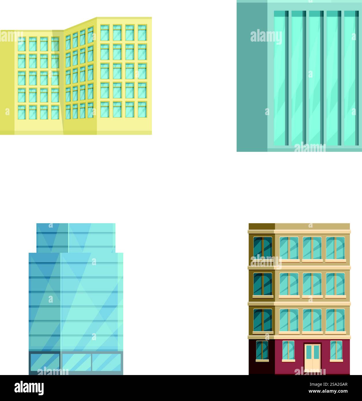 High building icons set cartoon vector. Building of different shape and ...