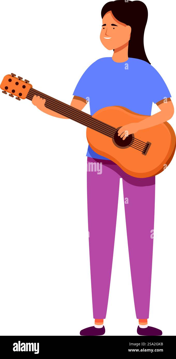 Girl guitar lesson icon cartoon vector. Teacher musical play. Sound ...
