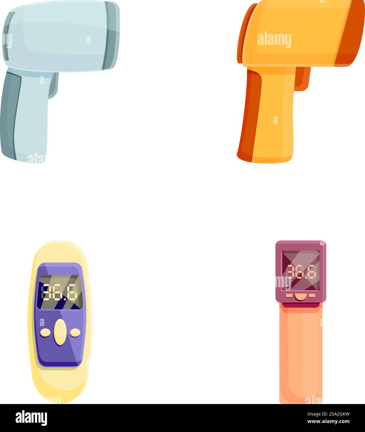 Digital thermometer icons set cartoon vector. Non contact infrared ...