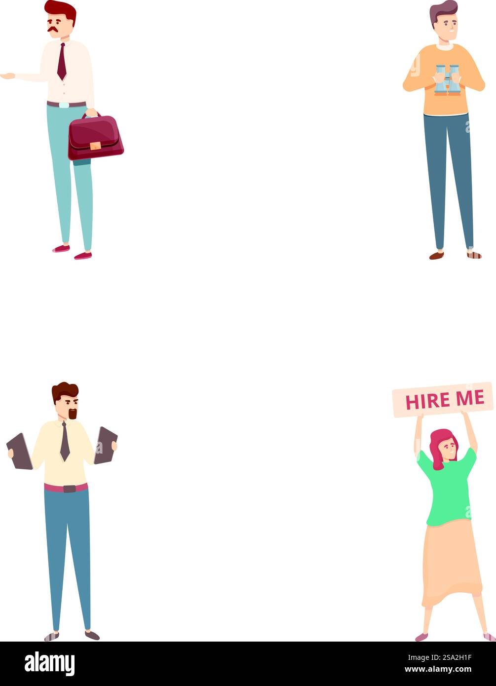 Unemployed icons set cartoon vector. Upset fired man and woman. Social ...