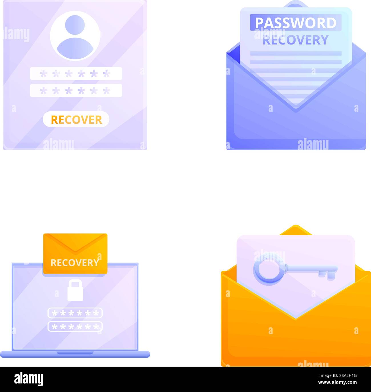 Restore Password Icons Set Cartoon Vector Recovery Of Password For Account Internet