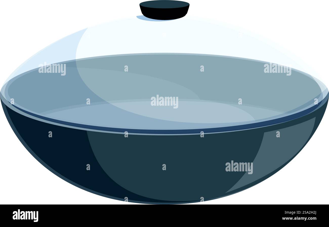 Pan with glass cap icon cartoon vector. Home utensil. Cooking equipment ...