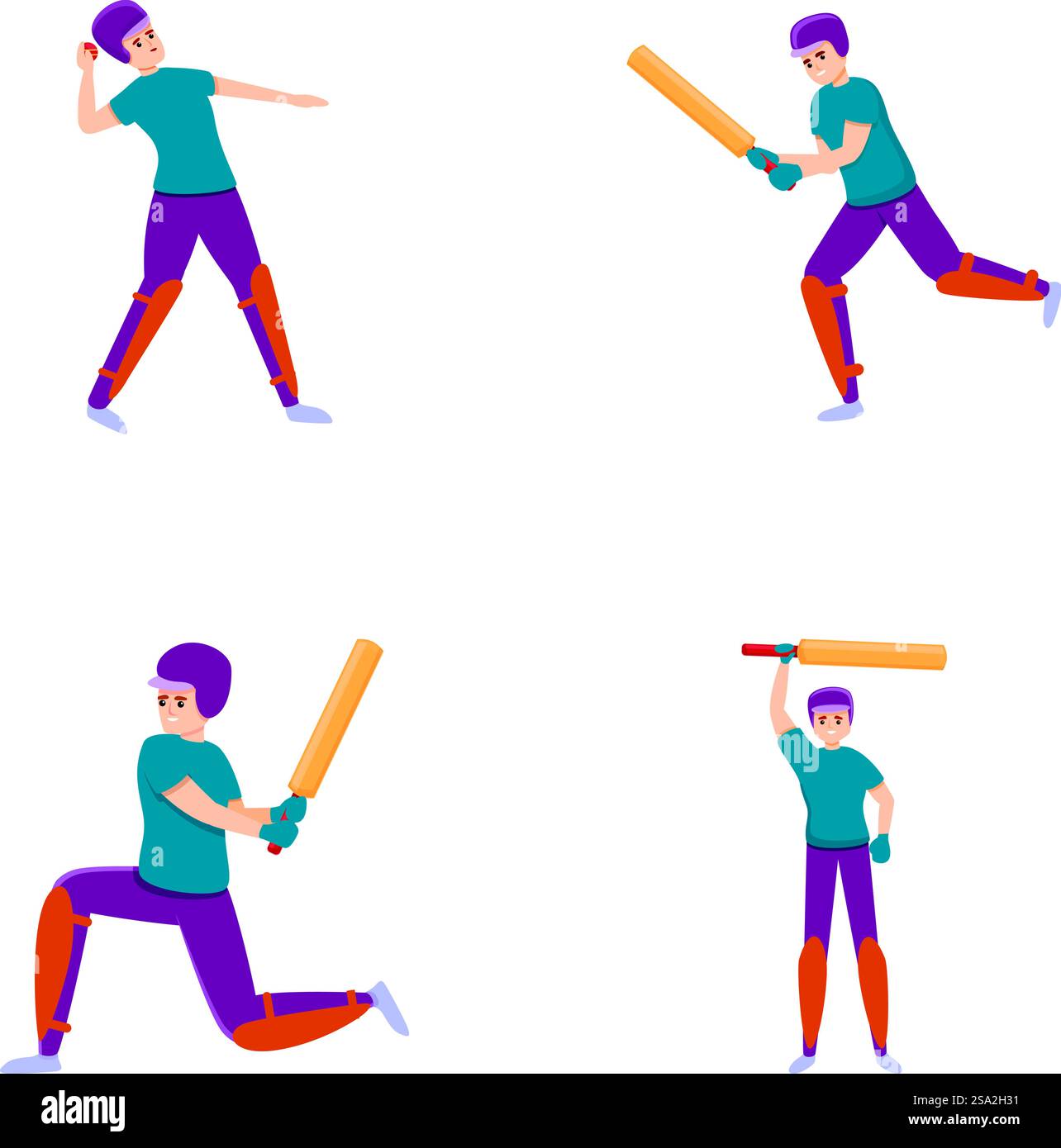 Cricketer icons set cartoon vector. Cricket player with bat and bowler ...