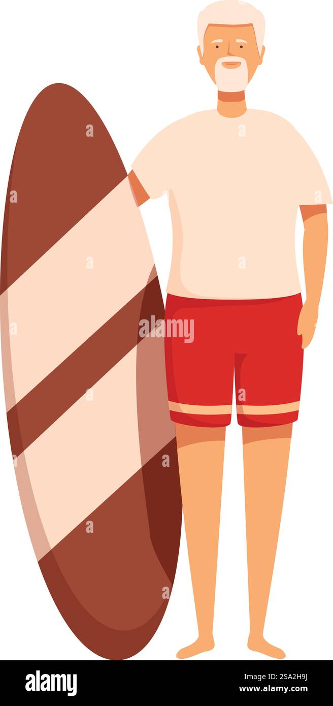 Senior man with surf bord icon cartoon vector. Sport surfing. Vitality ...