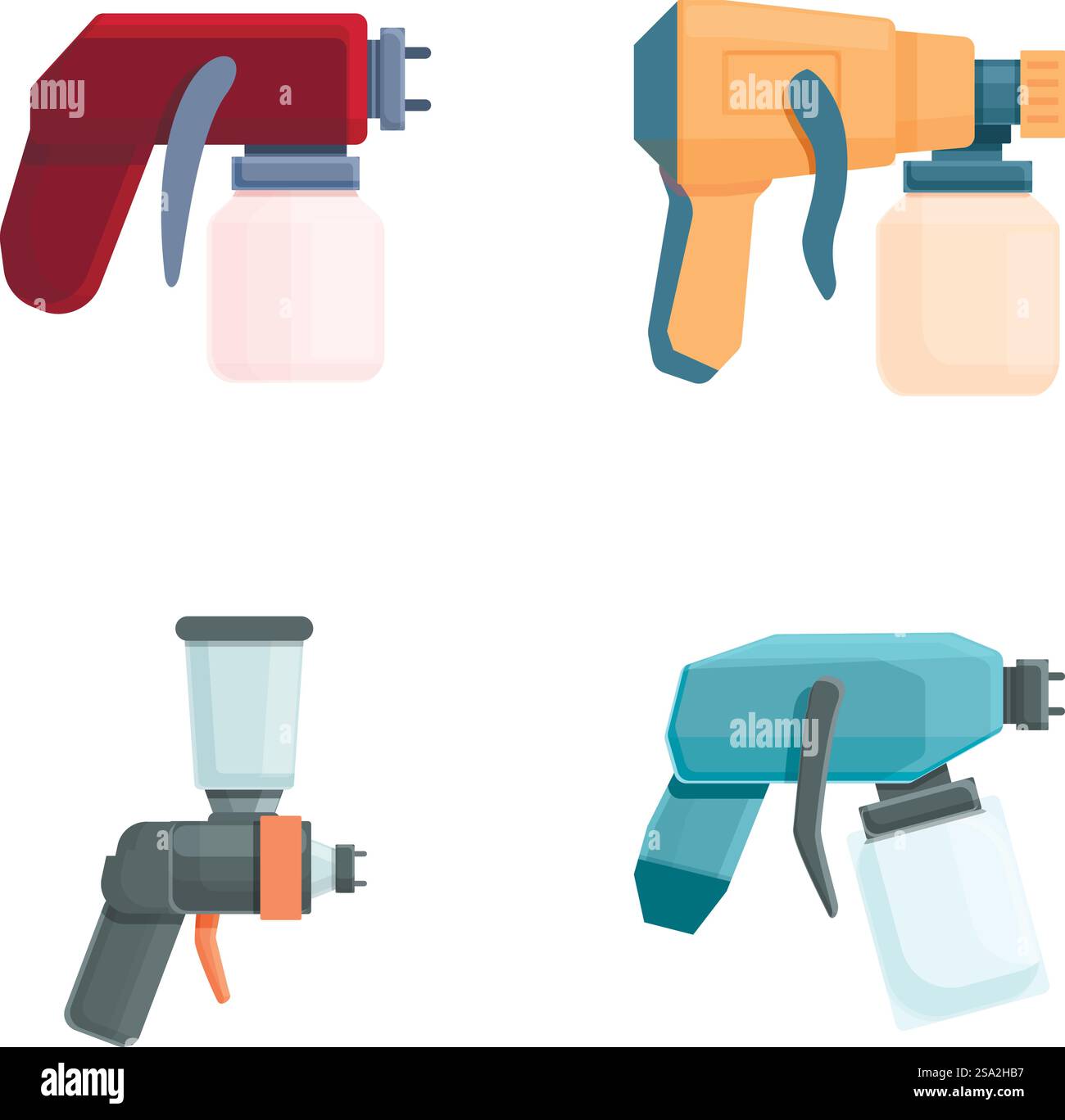 Spray gun icons set cartoon vector. Pistol pulverizer with nozzle ...