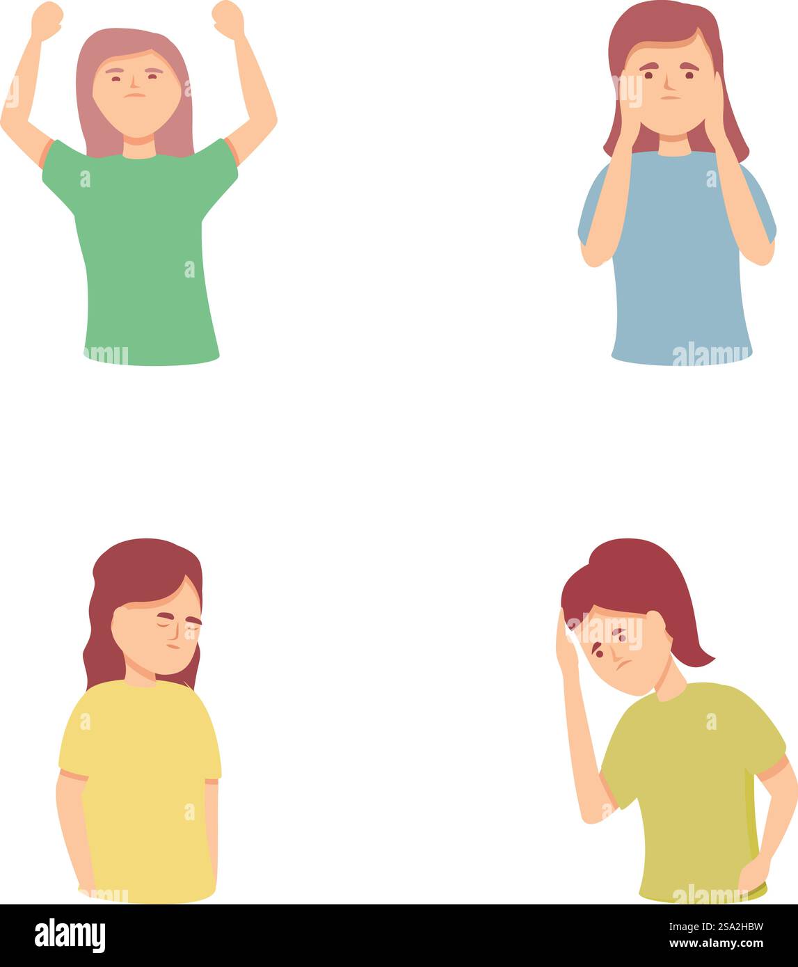 Mental disorder icons set cartoon vector. Girl experiencing negative ...