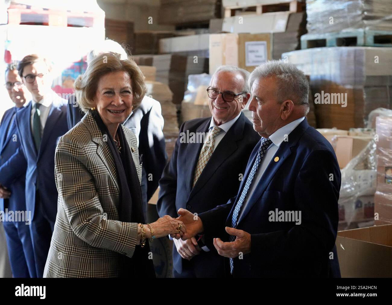 Queen Sofia (left) during her visit to the Valencia food bank on ...