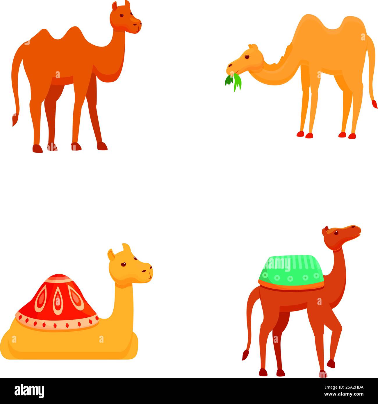 Camel icons set cartoon vector. Different type of cartoon camel. Desert ...