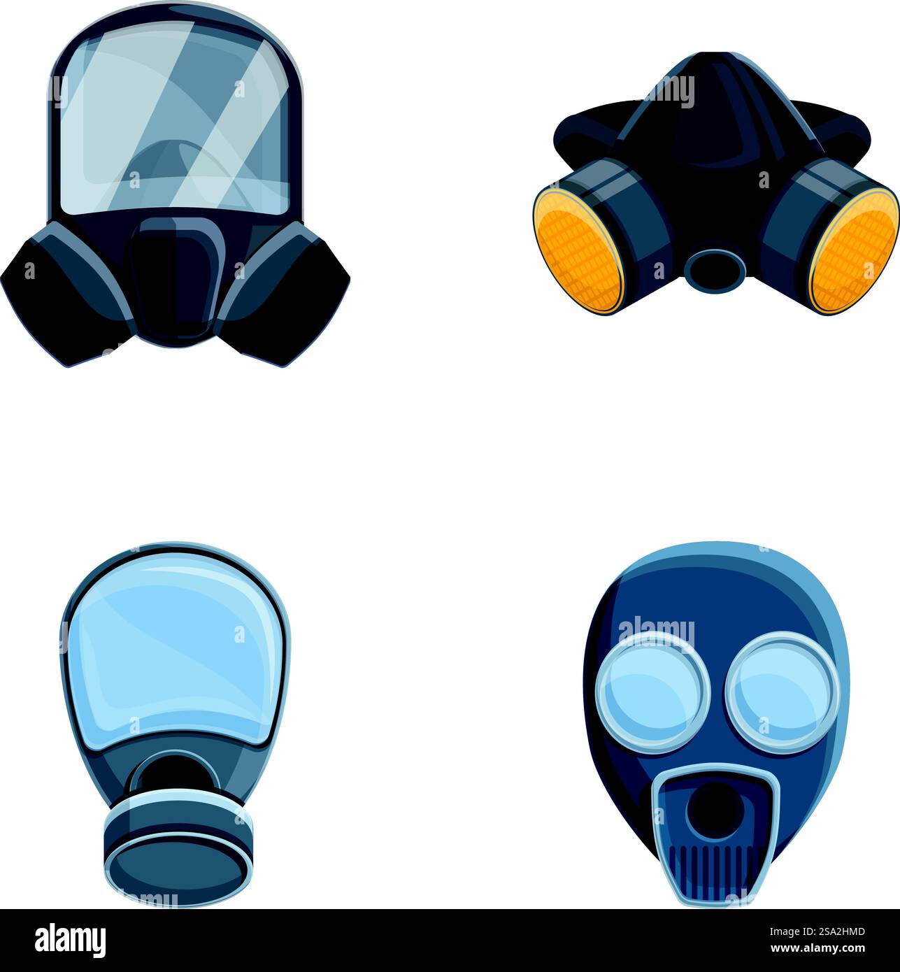 Respirator icons set cartoon vector. Various type of chemical mask ...