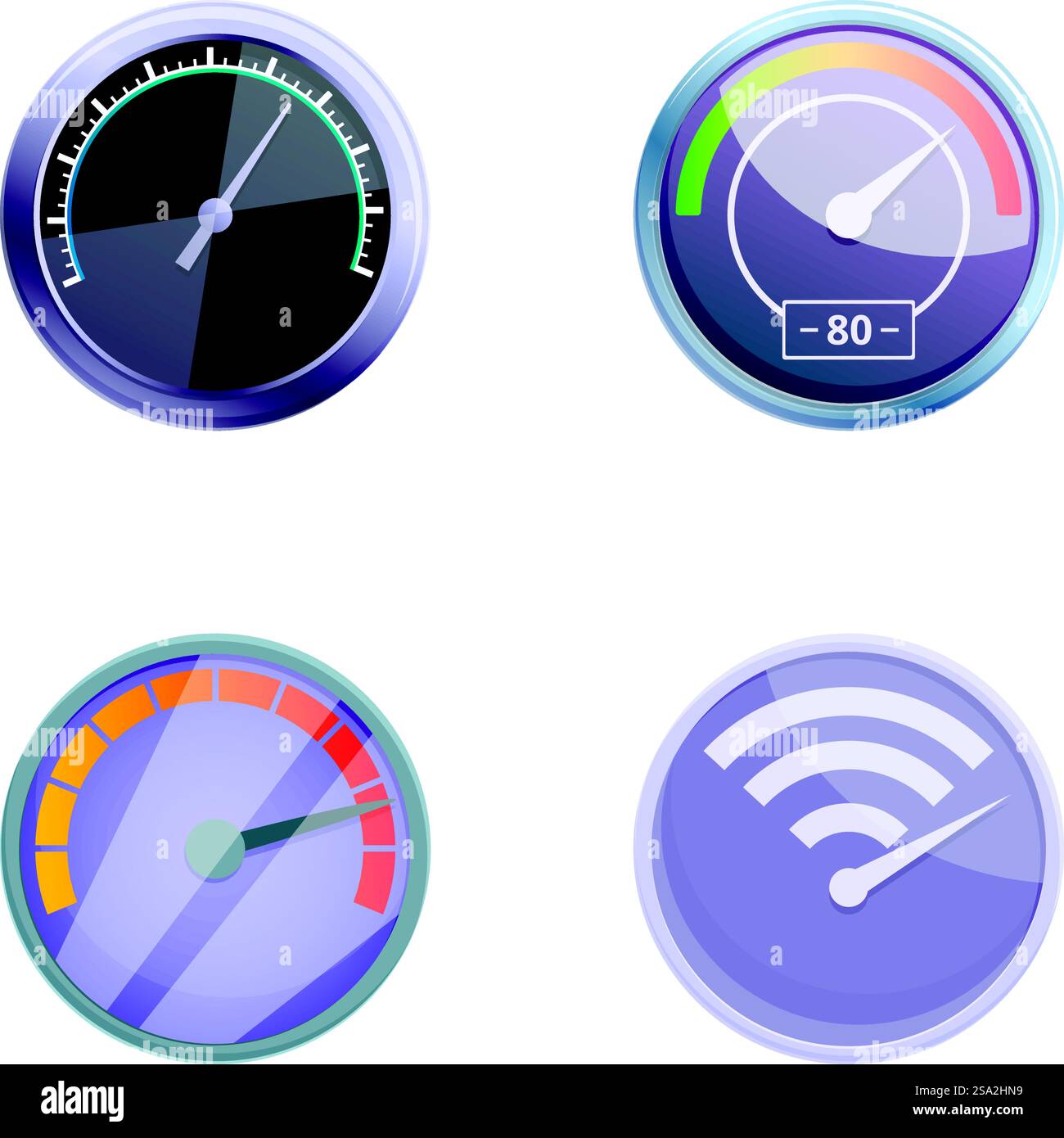 Modern Speedometer Icons Set Cartoon Vector Different Type Of Speedometer Speed Dial Indicator