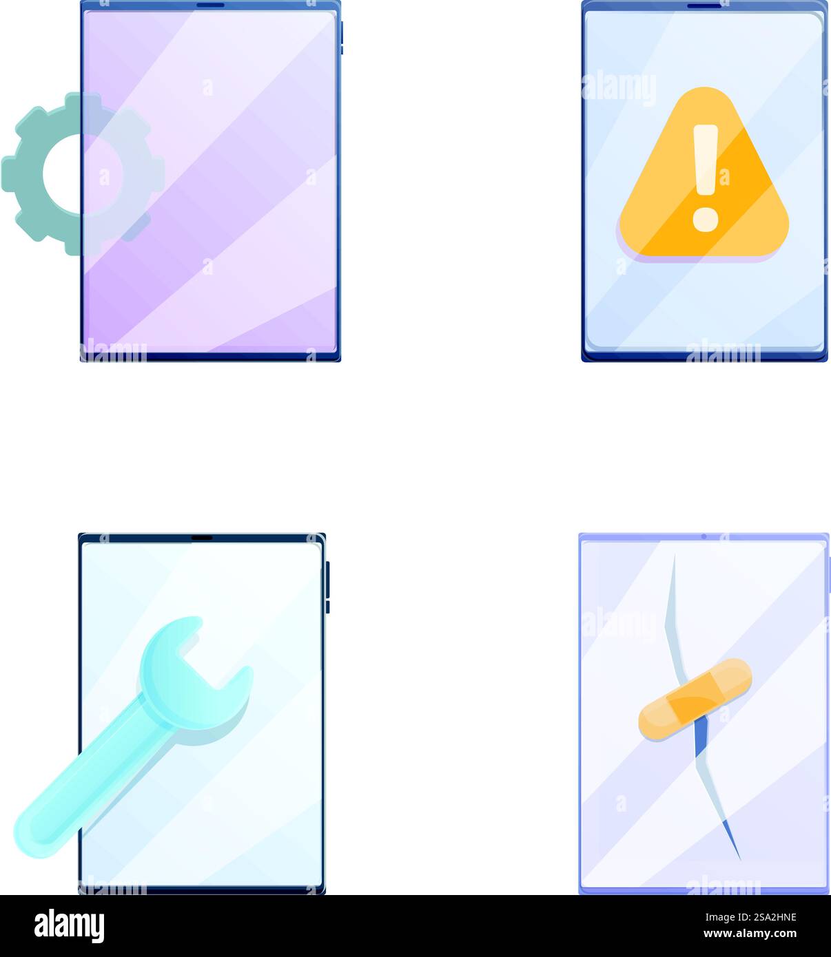 Mobile service icons set cartoon vector. Smartphone with tool and spare ...