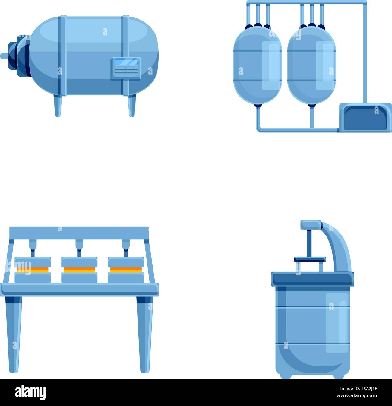Dairy production icons set cartoon vector. Equipment for production of ...