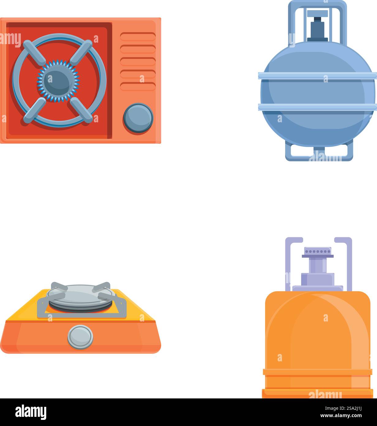 Camping stove icons set cartoon vector. Different type of gas furnace ...