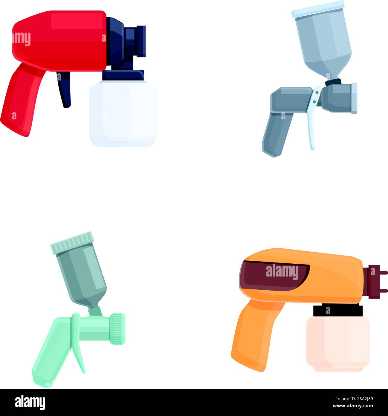 Paint gun icons set cartoon vector. Pistol pulverizer with nozzle ...
