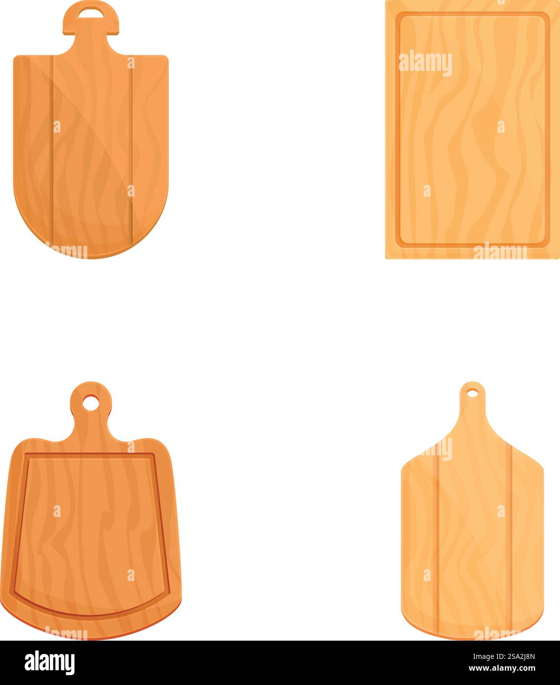 Wooden board icons set cartoon vector. Cutting board of different shape ...