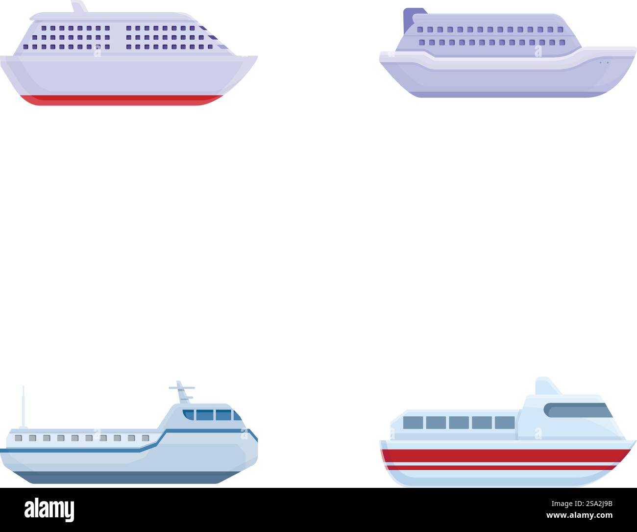 Ferry icons set cartoon vector. Various passenger or cargo ferry ship ...