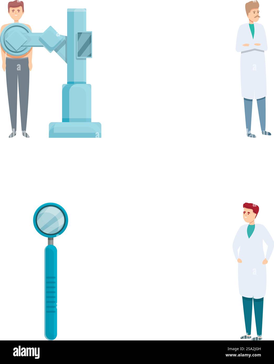 Clinic visit icons set cartoon vector. Patient at doctor appointment in ...