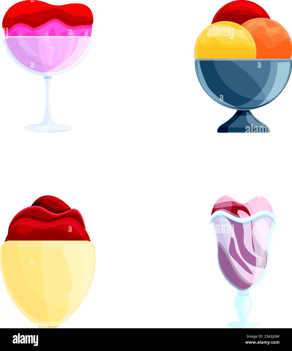 Bright gelato icons set cartoon vector. Ice cream in various flavor and ...