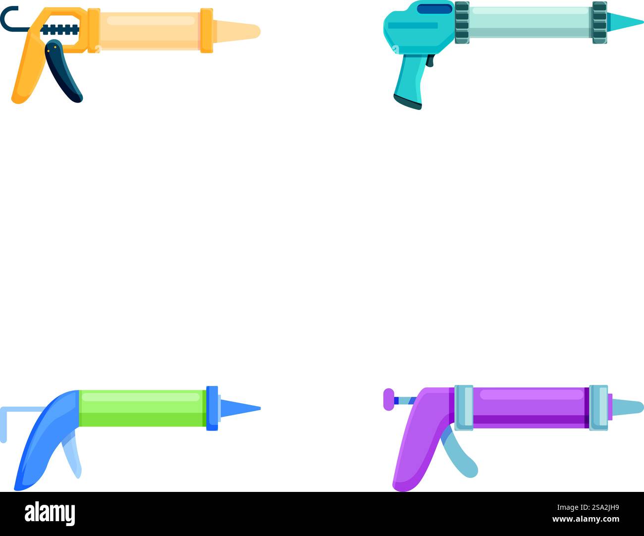 Caulk gun icons set cartoon vector. Various metal silicone caulk gun ...