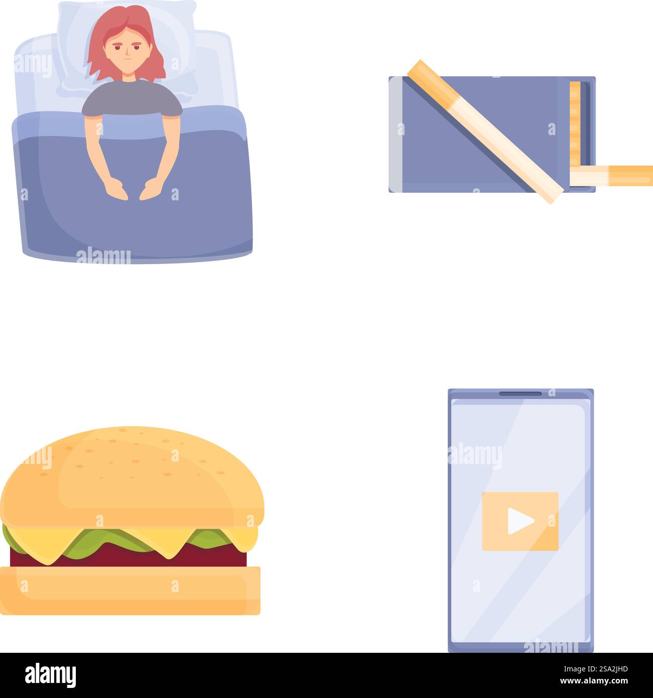 Insomnia icons set cartoon vector. Factor that interfere with falling ...