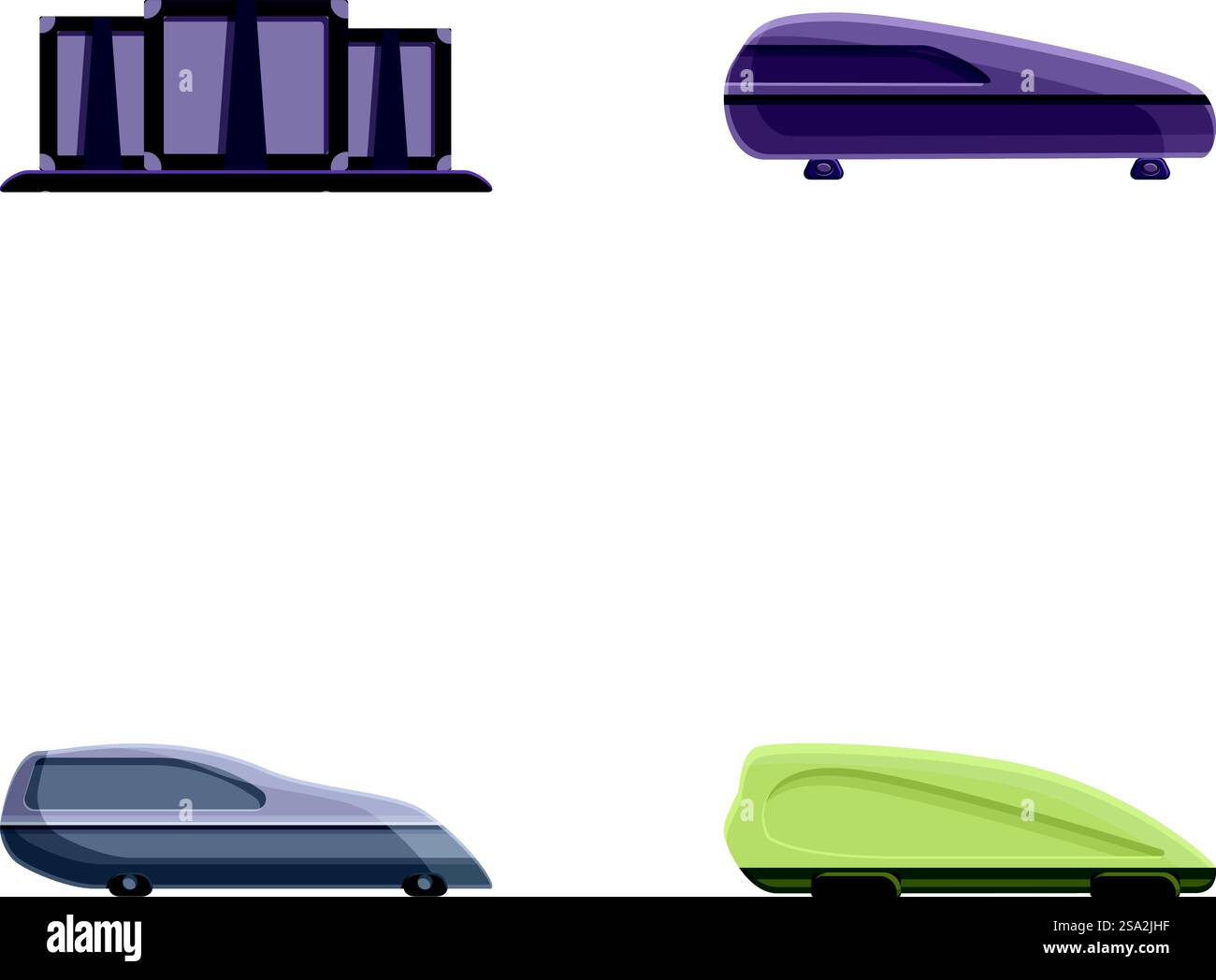 Auto box icons set cartoon vector. Various car roof plastic box. Travel ...