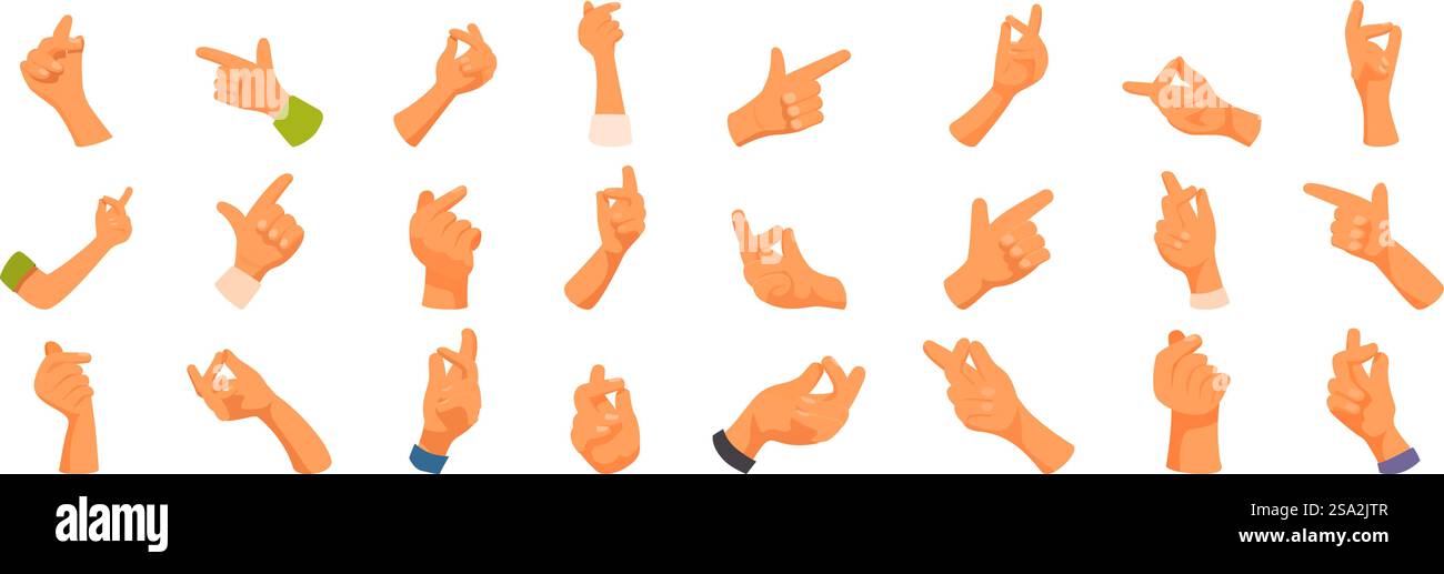 Easy finger icons set cartoon vector. Hand gesture. Human fist person ...
