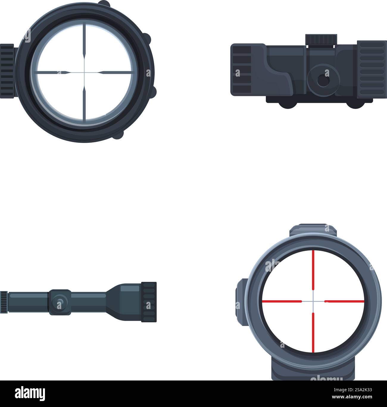 Sniper optic icons set cartoon vector. Various sniper optical sight ...