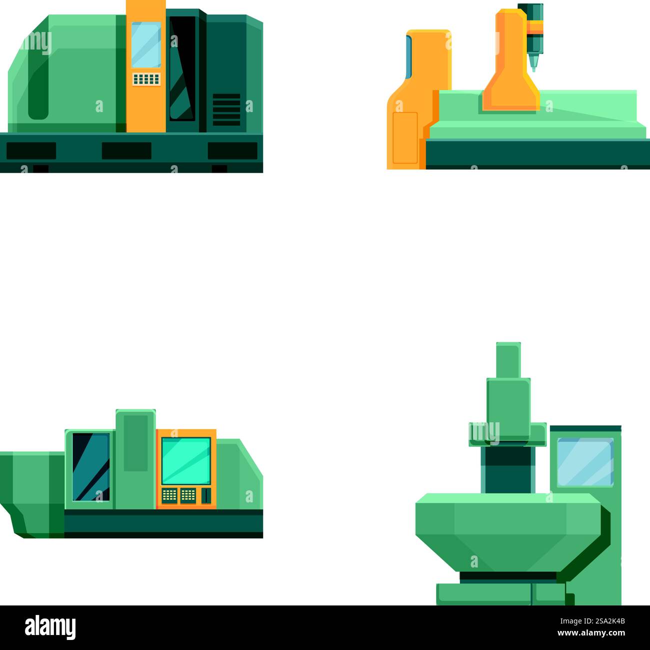 Mill controller icons set cartoon vector. Computer controlled milling machine. Industrial tool ...