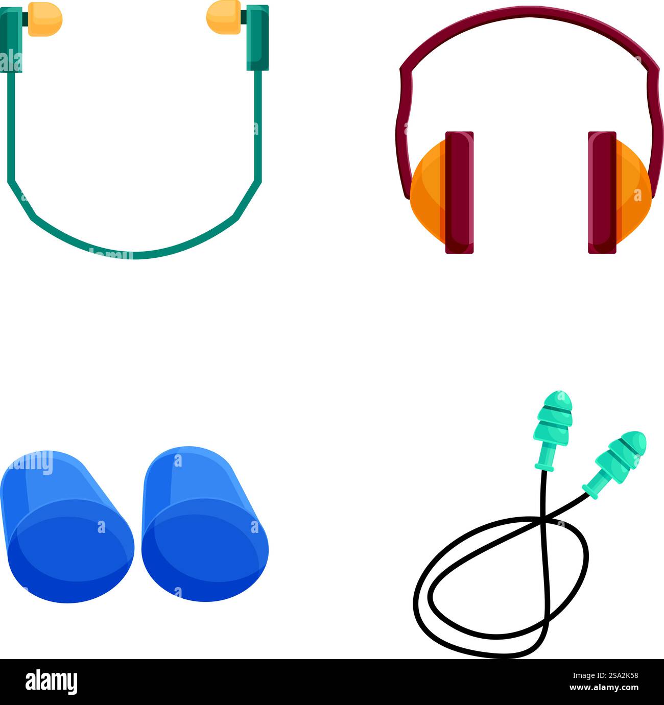 Earplug icons set cartoon vector. Various protective ear muffs ...