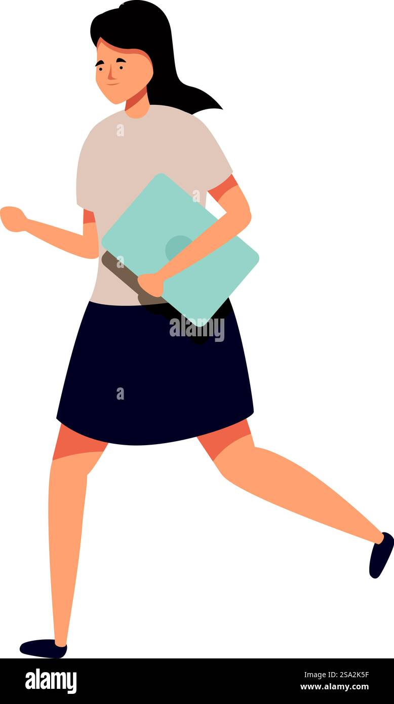 Running workaholic lady icon cartoon vector. Desk task. Leader overwork ...