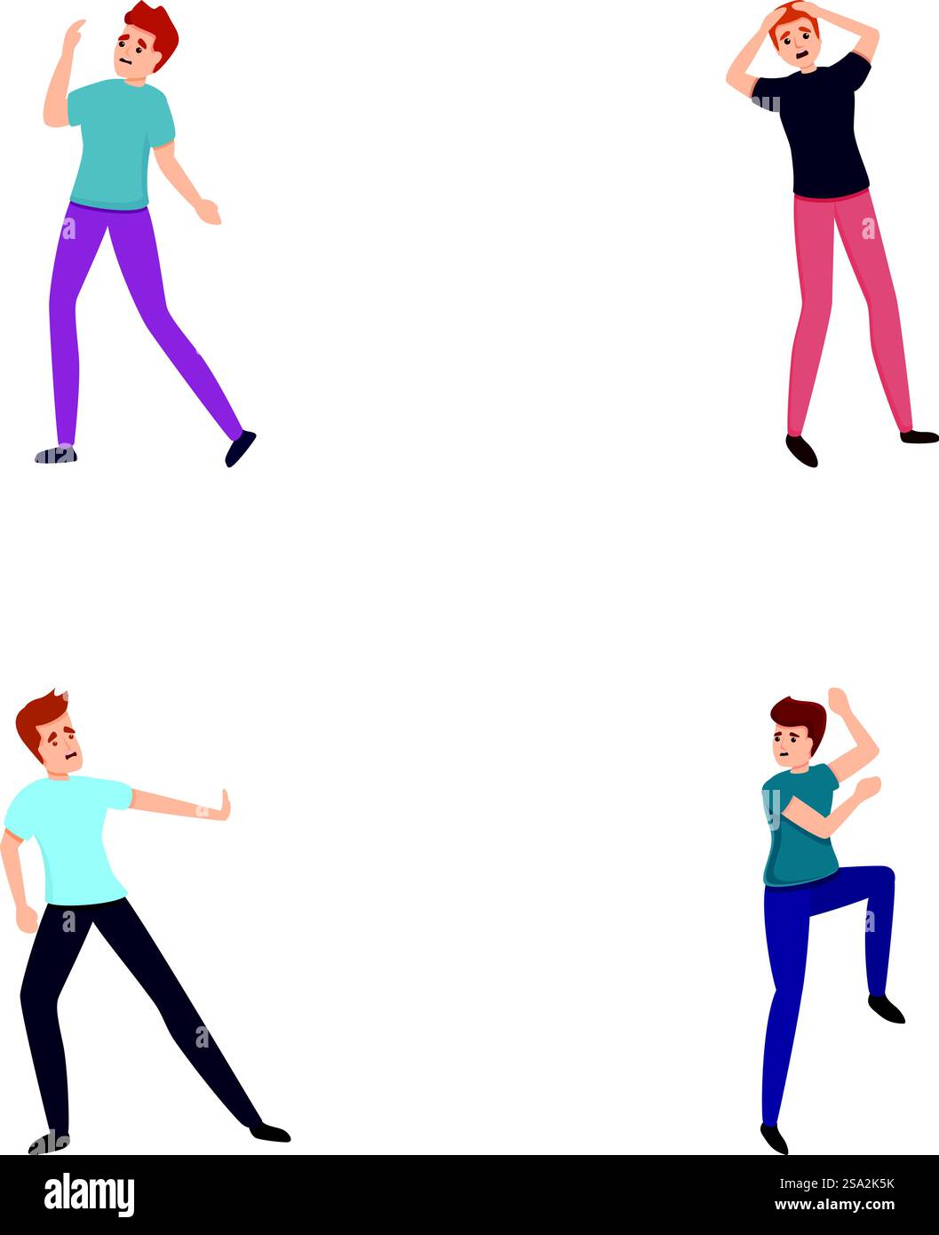 Confusion emotion icons set cartoon vector. Male character afraid and ...